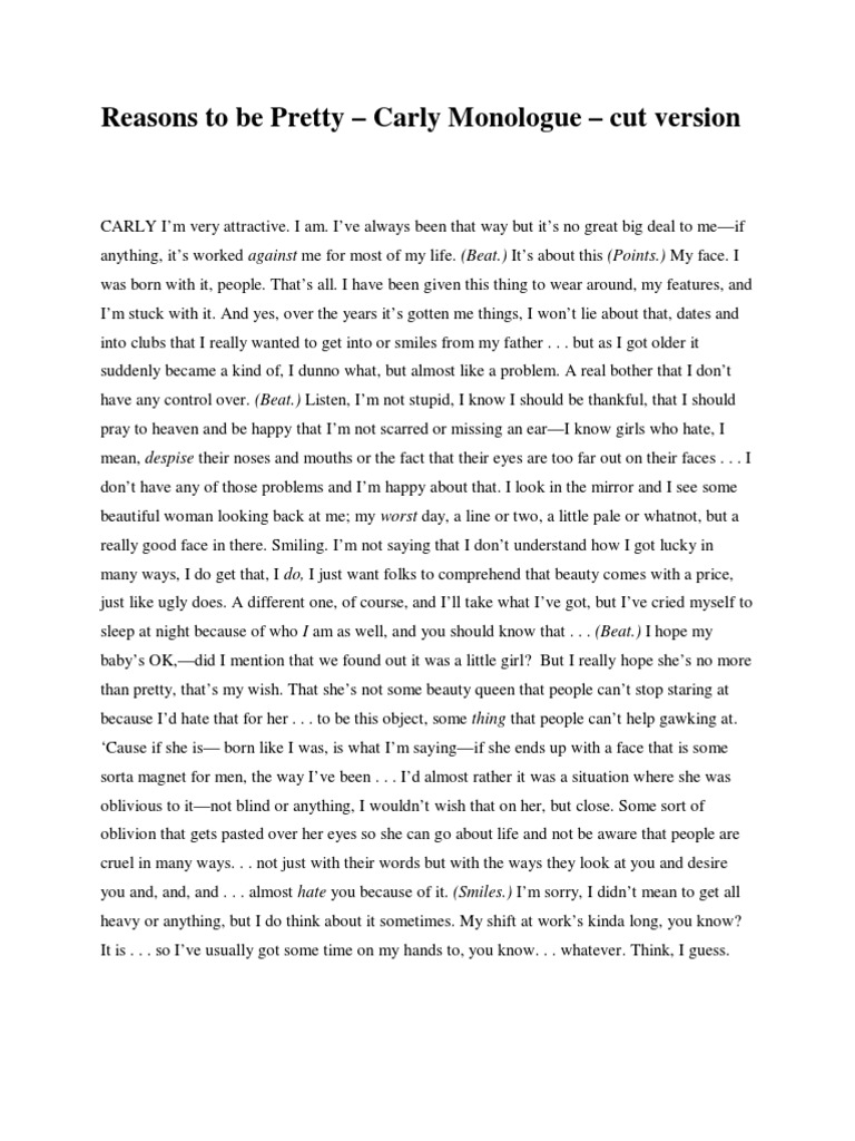 Neil Labute - Reasons To Be Pretty - Monologue Carly | PDF