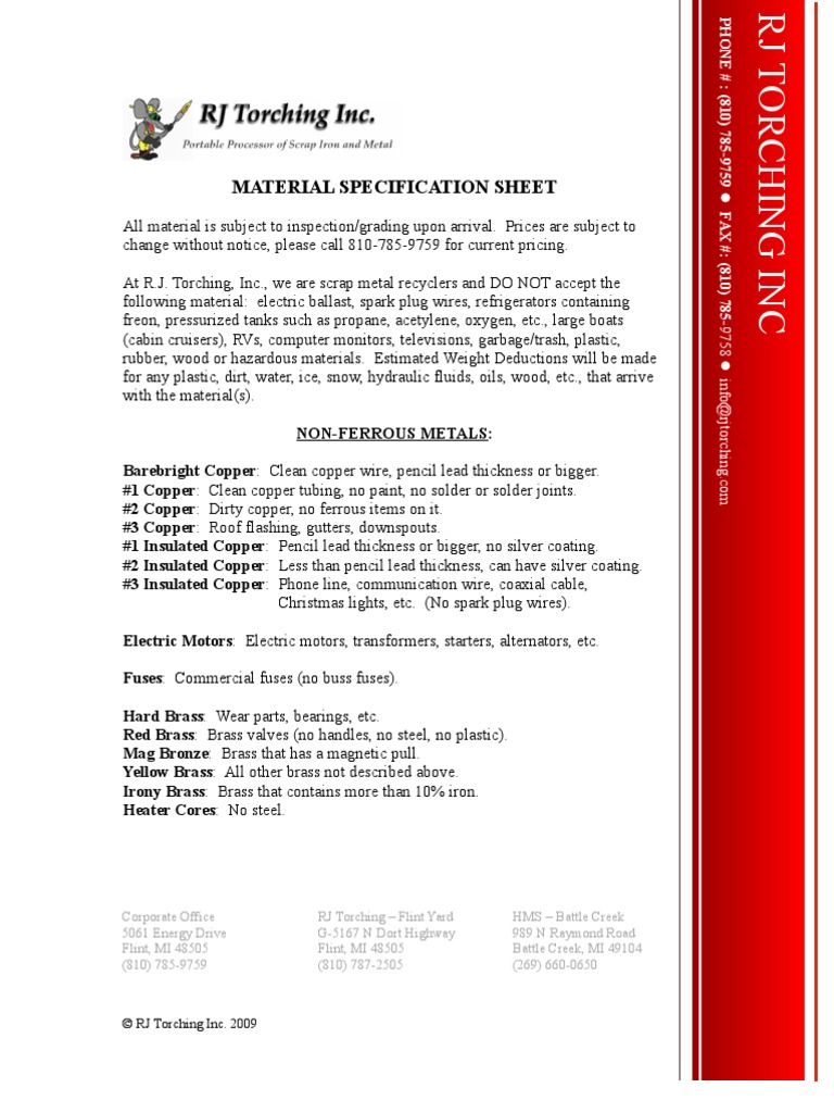 Material Specifications Data Sheet | PDF | Scrap | Machines