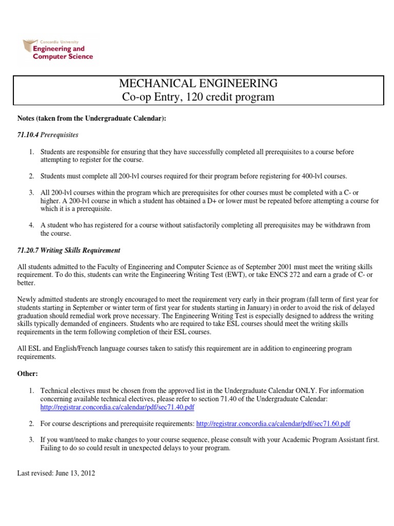 Co Op Sequence Mechanical 2012 - Concordia University | PDF ...