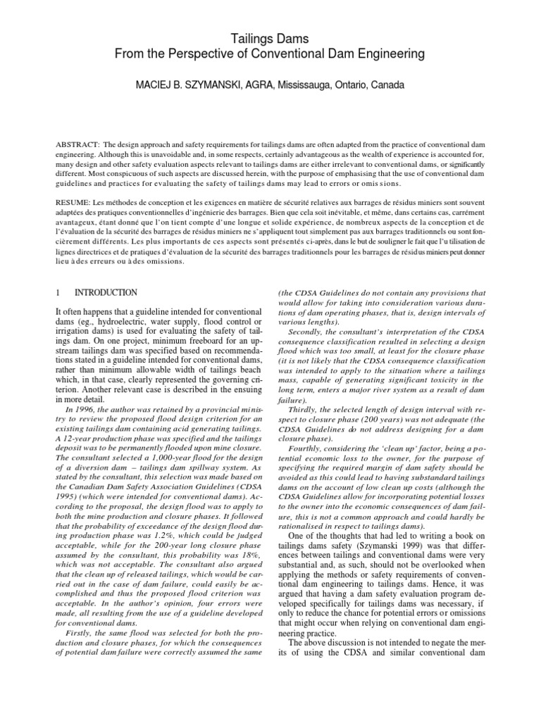Tailings Dams - From The Perspective of Conventional Dam Engineering ...