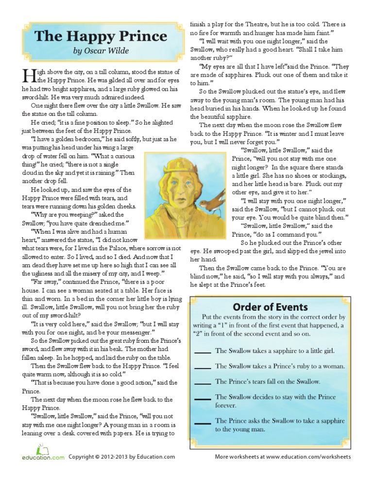The Happy Prince: A Summary and Worksheet | PDF | The Happy Prince And ...