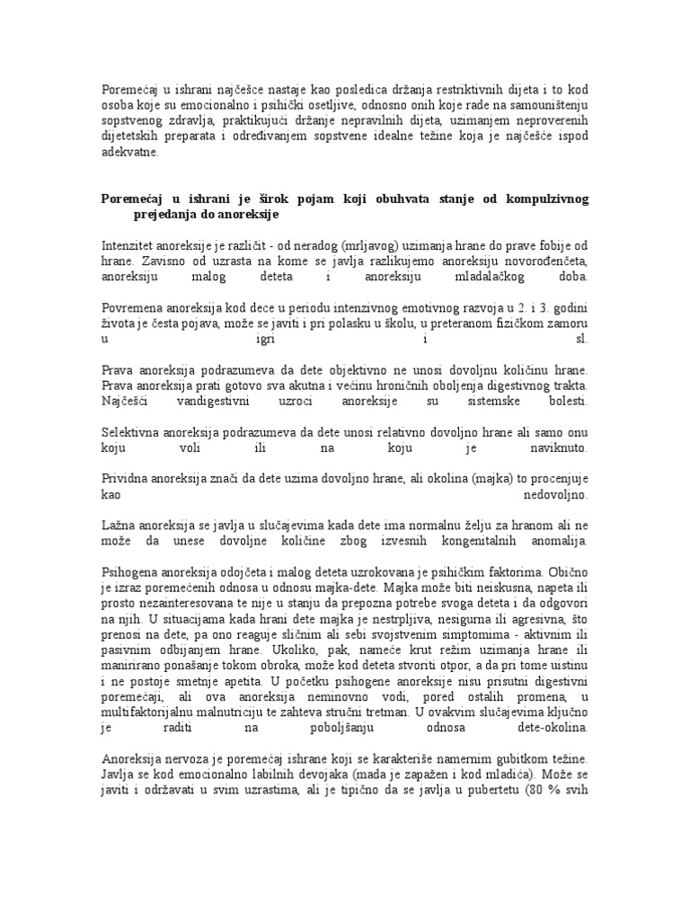 Poremecaji U Ishrani | PDF