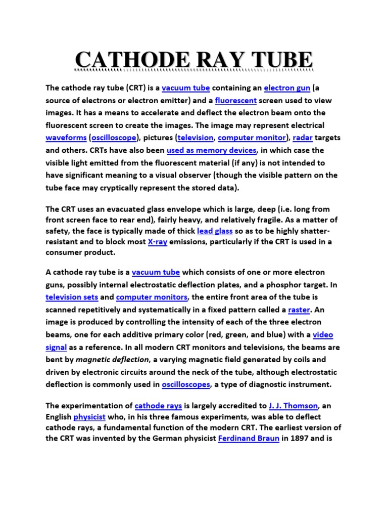 Cathode Ray Tube | PDF | Cathode Ray Tube | Vacuum Tube