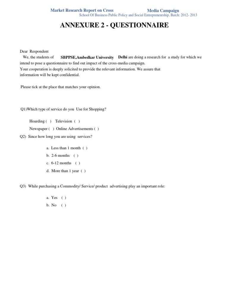 Questionnaire Final BRM | PDF | Advertising | Marketing Research