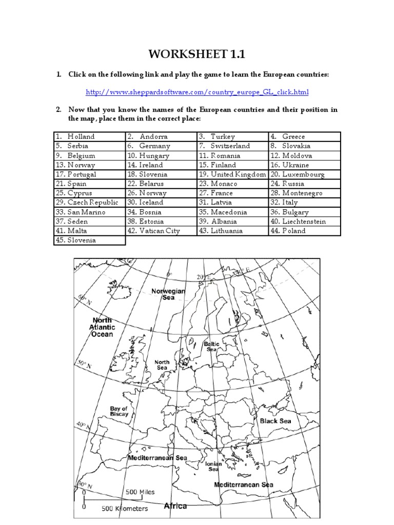 Learn European Countries Game Worksheet | PDF