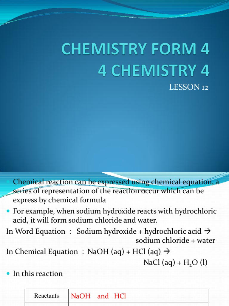 Chemistry Form 4 Lesson 12 | PDF | Sodium Hydroxide | Hydrochloric Acid