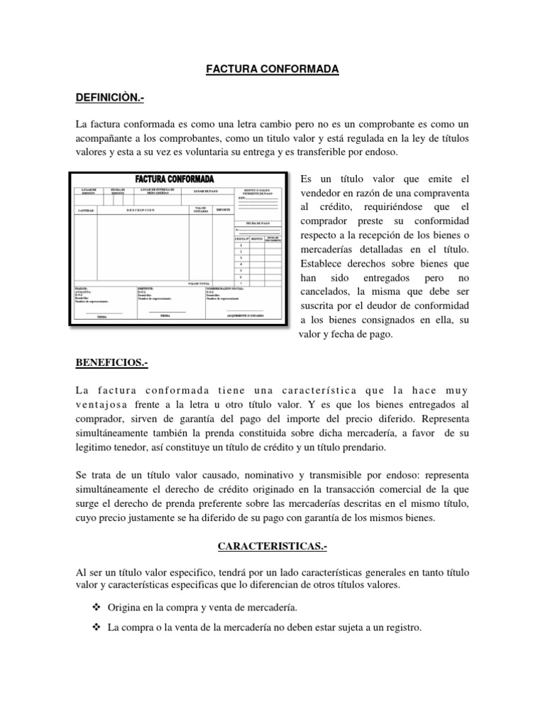 Factura Conformada: Definición y Características | PDF | Pagos ...