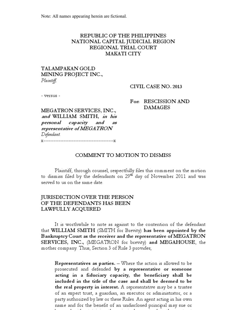 Comment To Motion To Dismiss, Conflict of Laws | PDF | Lawsuit ...