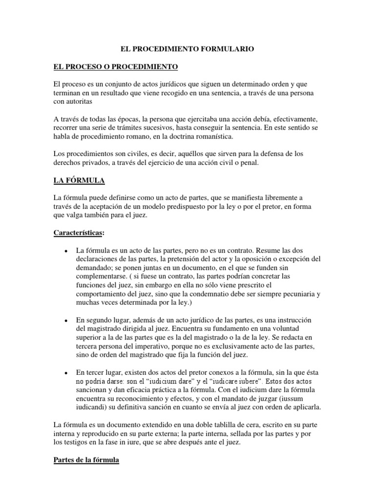 Procedimiento Formulario en Derecho Romano | PDF | Causa de la acción ...