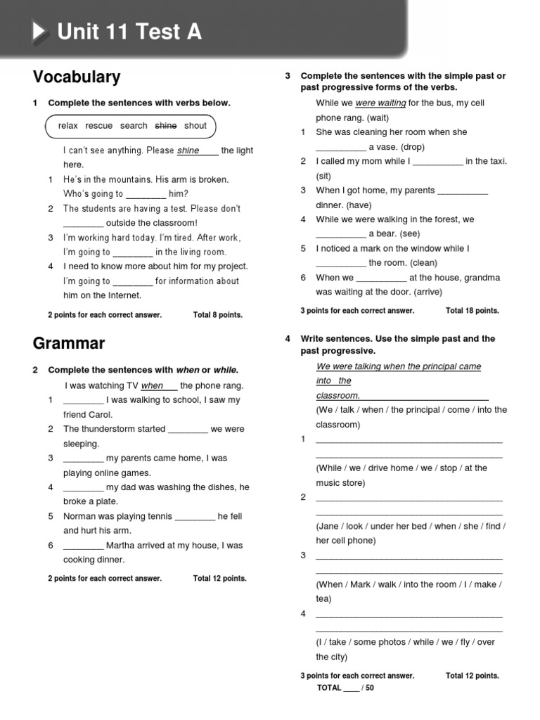 Unit 11 Test A: Vocabulary | PDF
