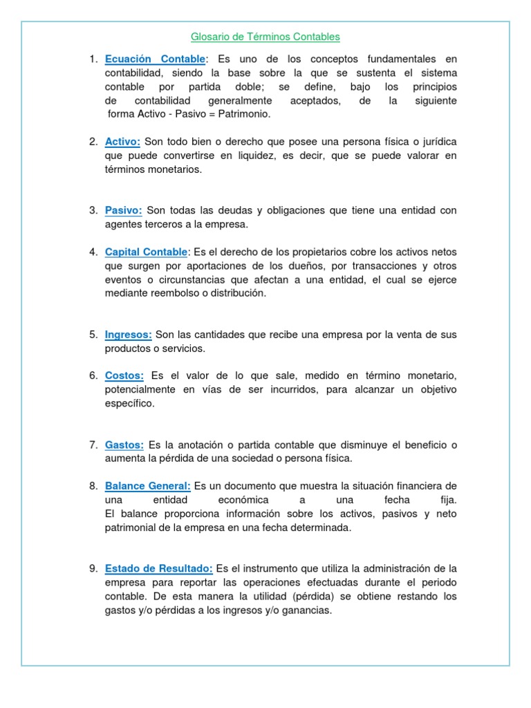 Glosario de Términos Contables | PDF | Principios contables ...
