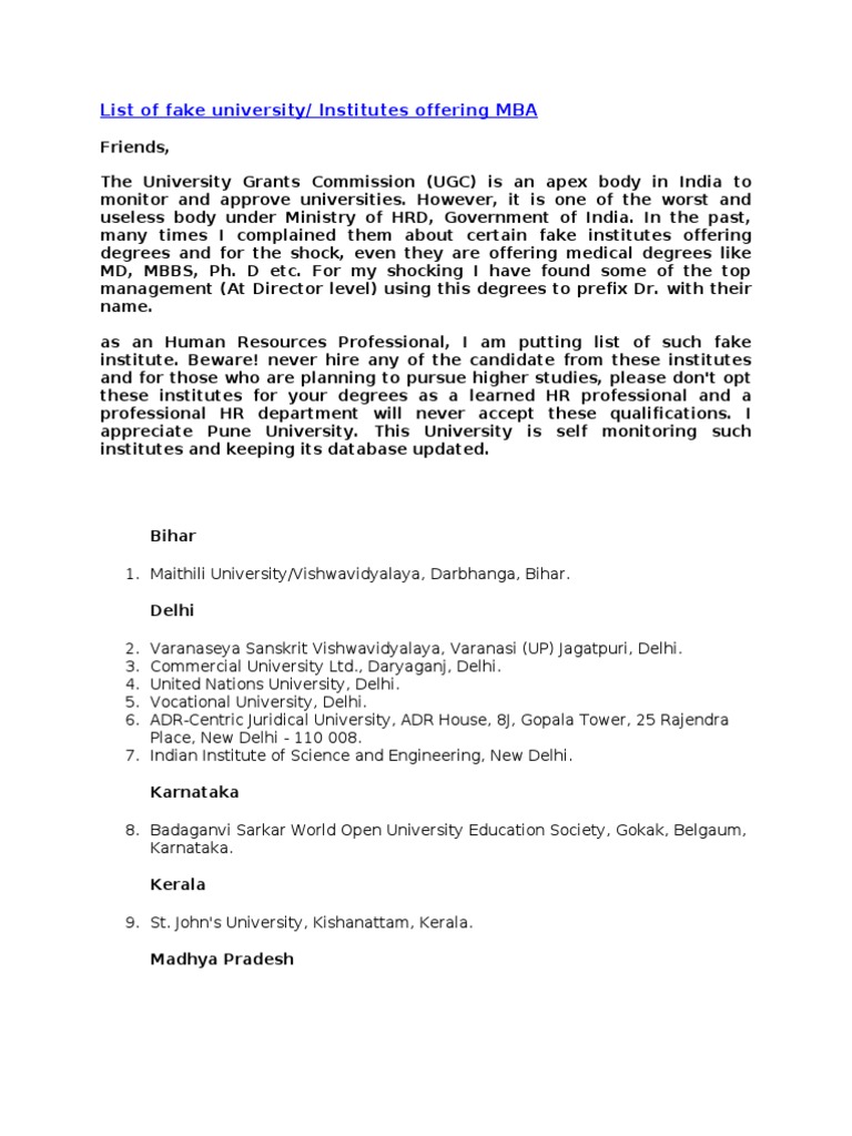 List of Fake University | PDF | Higher Education | Academia