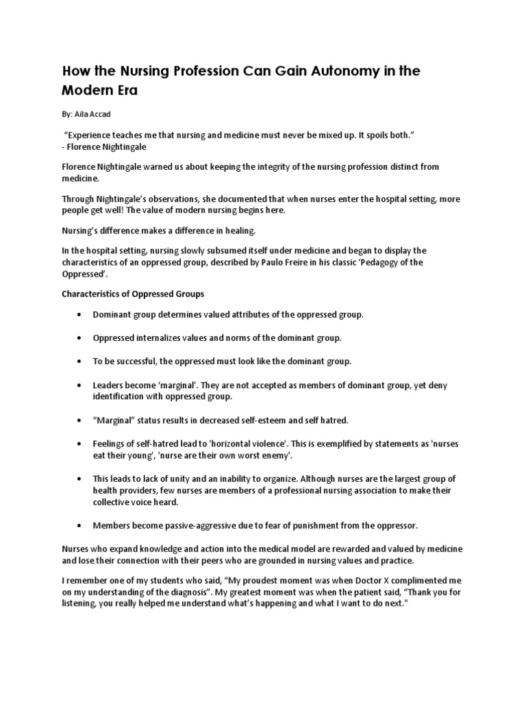 How The Nursing Profession Can Gain Autonomy in The Modern Era | PDF ...