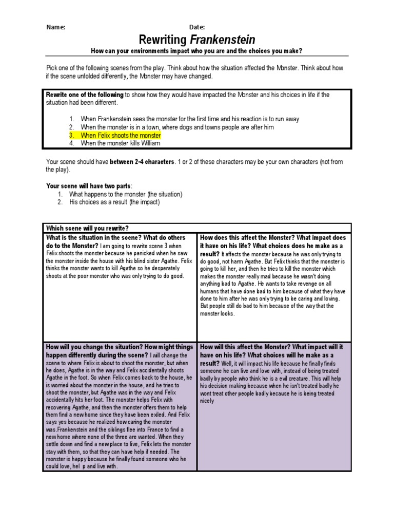 19magnusm - ASSESSMENT - Rewriting Frankenstein | PDF | Screenplay ...