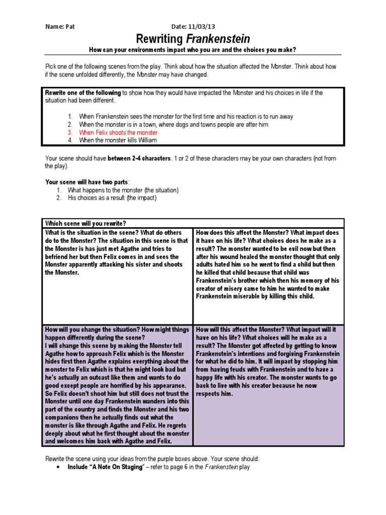 ASSESSMENT - Rewriting Frankenstein | PDF | Screenplay | Frankenstein