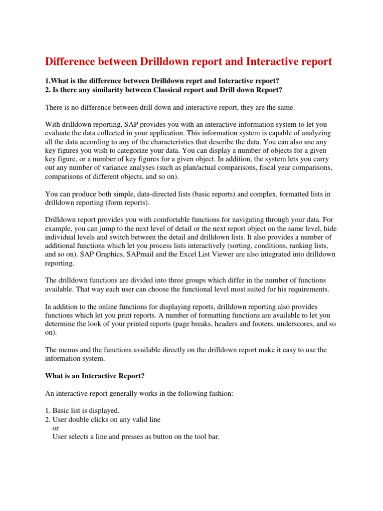 Drill Down Vs Interactive Reports Key Differences Explained Pdf