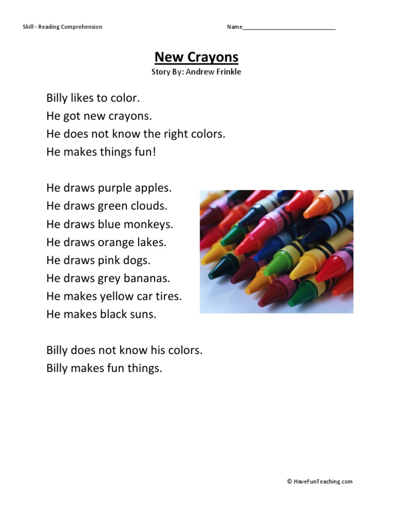 Reading Comprehension: New Crayons | PDF | Language Arts & Discipline