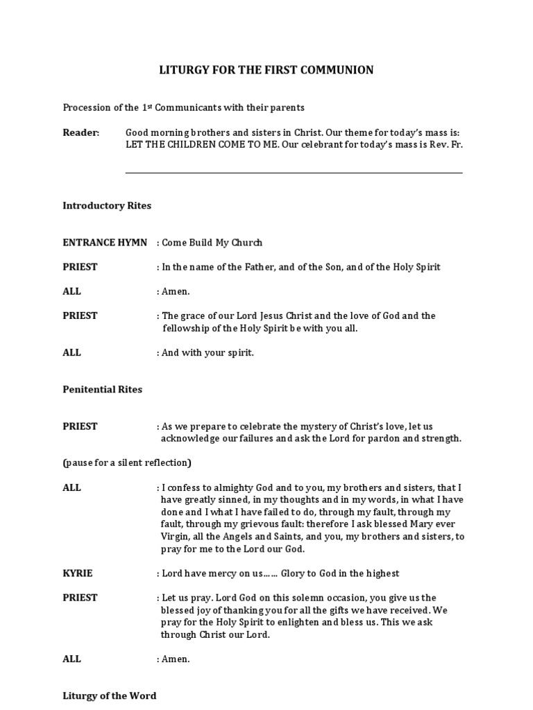 Liturgy For Te First Communion | PDF