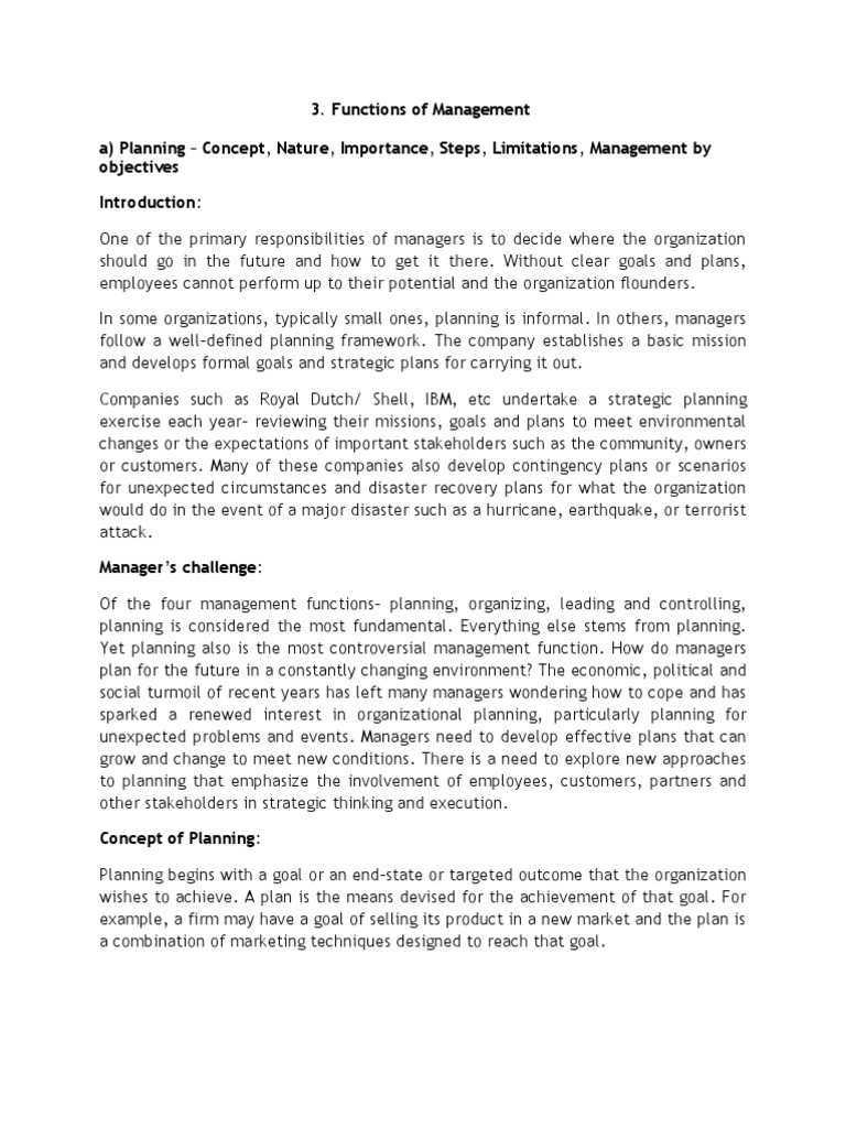 3 Functions of Management | PDF | Goal | Strategic Planning