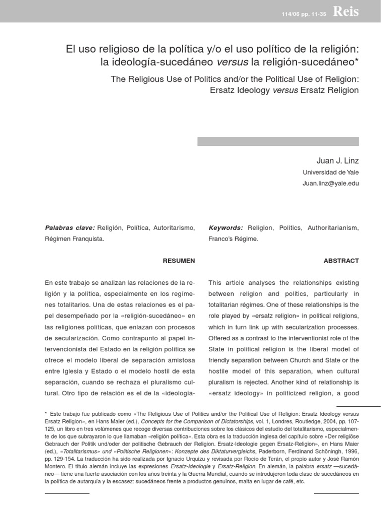 El Uso Religioso de La Política y El Uso Político de La Religión | PDF ...
