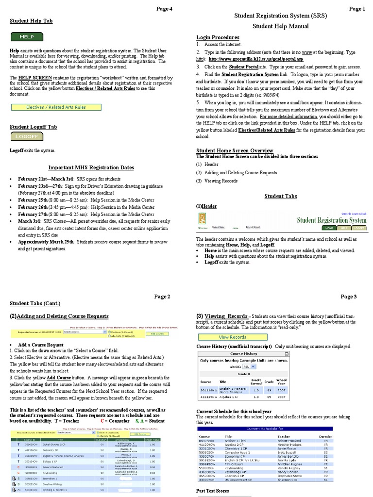 Student Registration System (SRS) Student Help Manual | PDF | Login ...