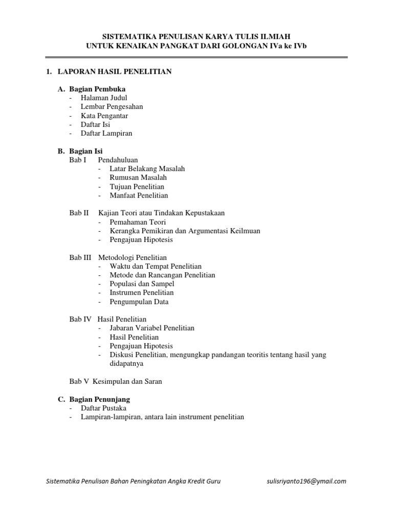 Sistematika Penulisan Karya Tulis Ilmiah