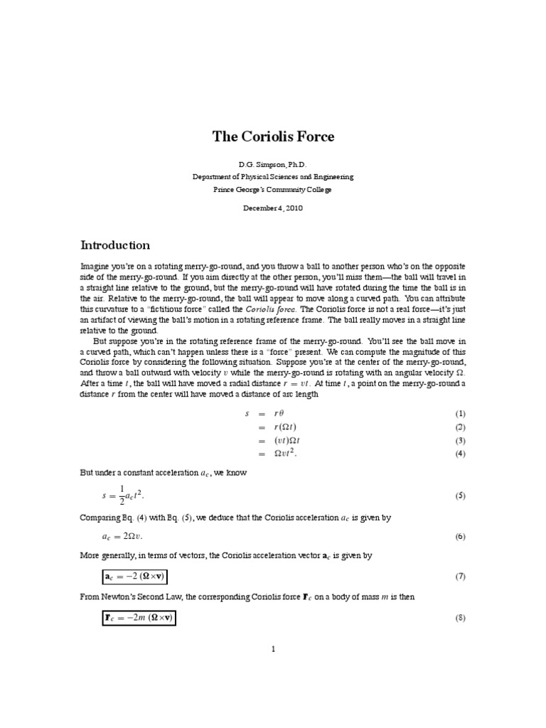 Coriolis Effect | PDF | Acceleration | Space