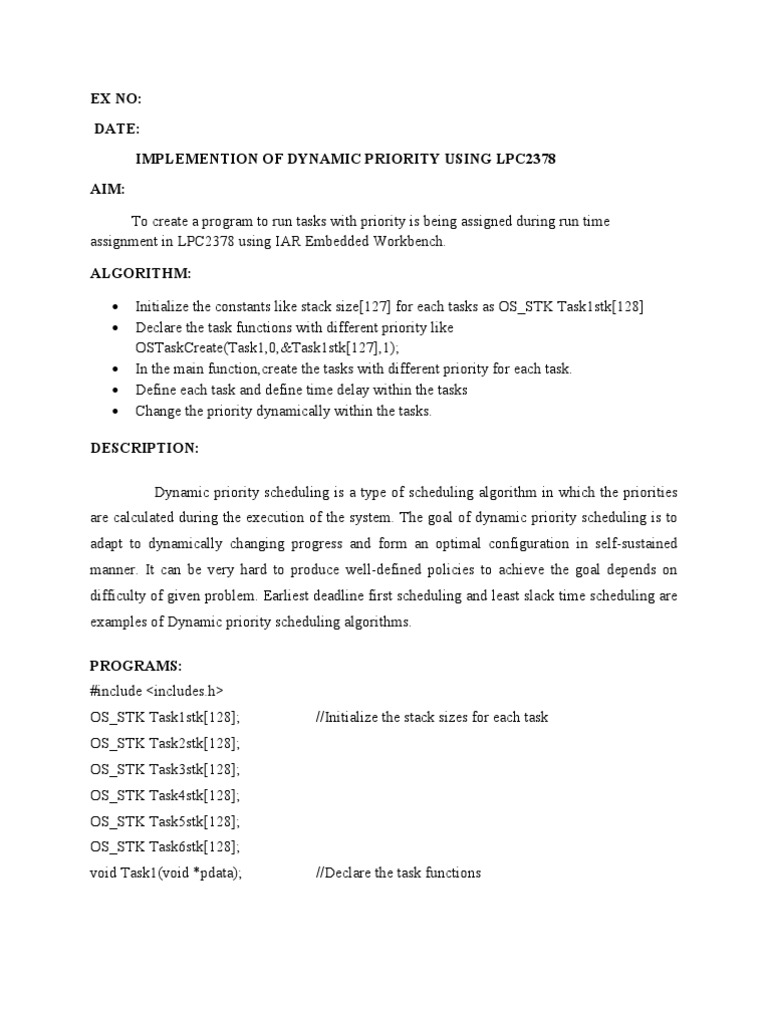 Mplemention of Dynamic Priority Using LPC2378 | PDF | Scheduling (Computing) | Systems Science