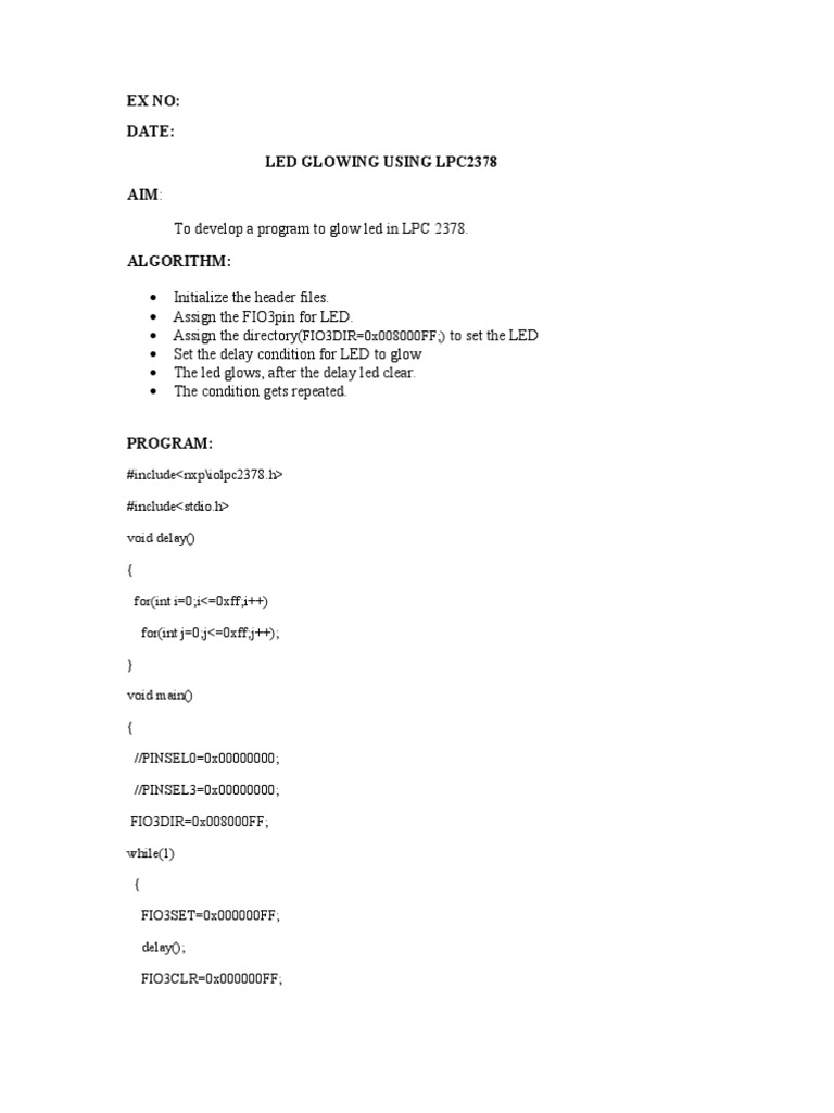 Led Glowing Using LPC2378 | PDF