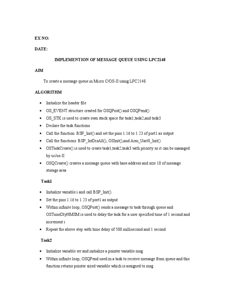 Implemention of Message Queue Using LPC2148 | PDF | Pointer (Computer Programming) | Queue ...