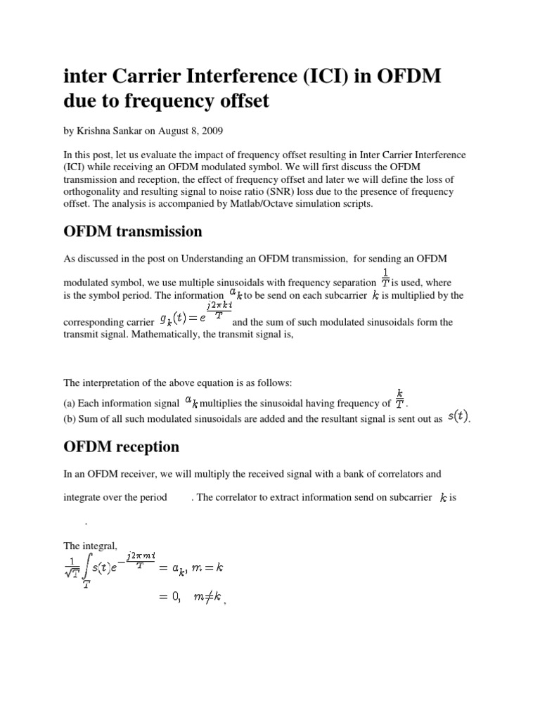Inter Carrier Interference | PDF | Orthogonal Frequency Division Multiplexing | Modulation