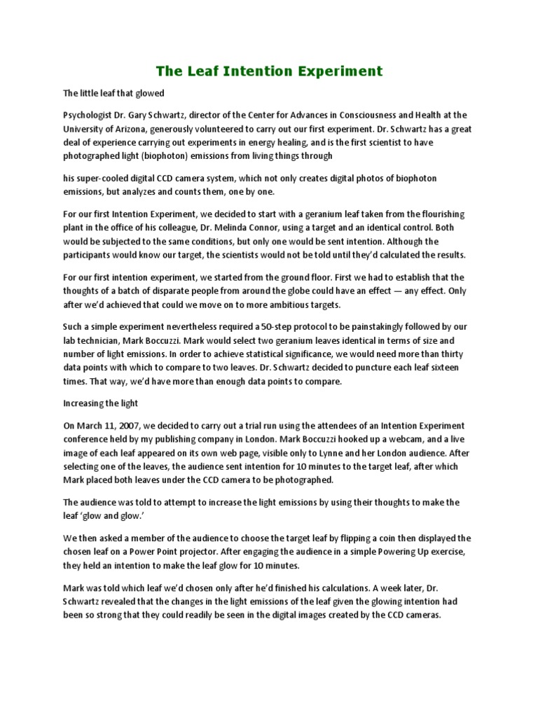 The Leaf Intention Experiment, Excerpt From Lynne McTaggart's Work ...