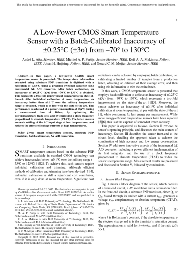 A Low-Power CMOS Smart Temperature Sensor with a Batch-Calibrated ...