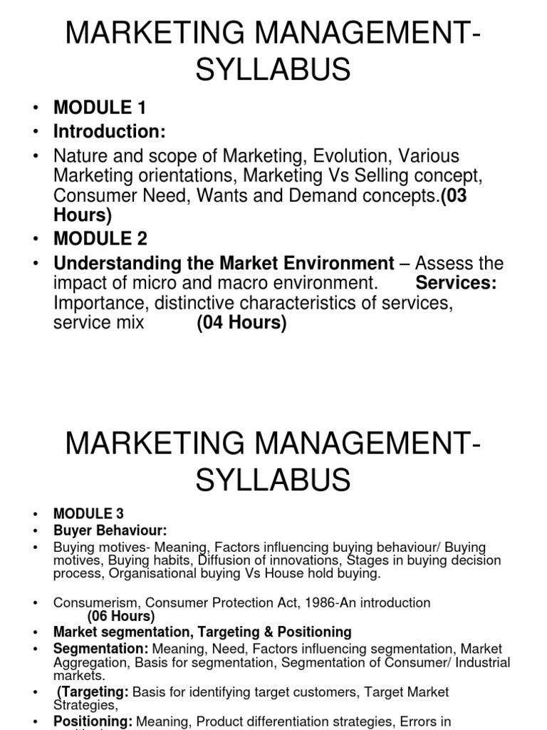 Marketing Management - Module 1 | PDF | Promotion (Marketing) | Sales