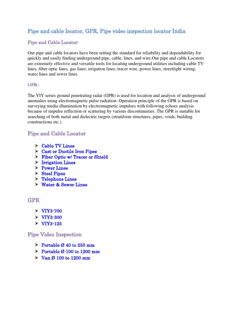 1 Home PPipe and Cable Locator, GPR, Pipe Video Inspection Locator ...