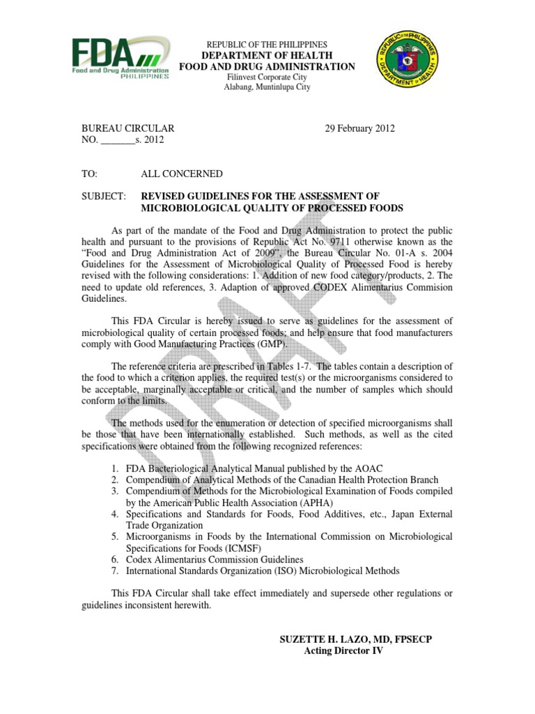 FDA Phil Revised Guidelines For The Assessment of Microbiological ...