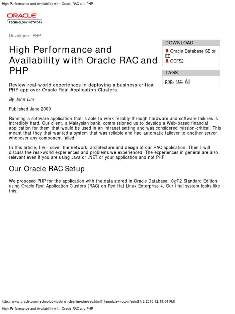 High Performance and Availability With Oracle RAC and PHP PDF | PDF | Oracle Database | Load ...