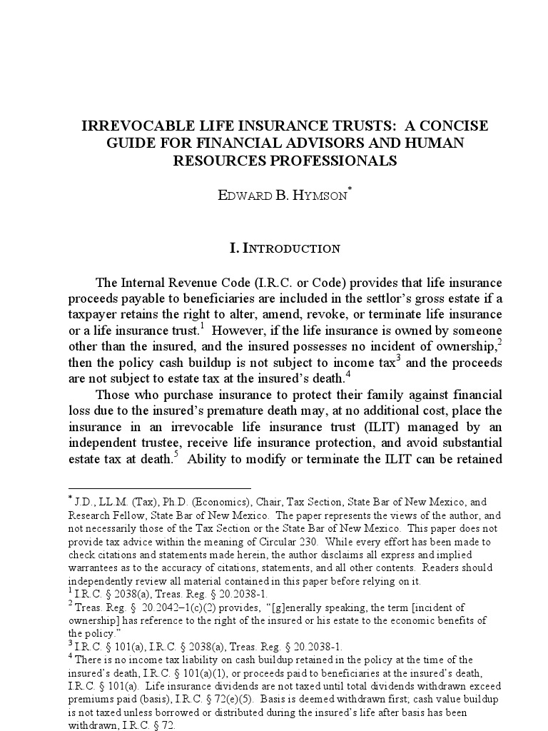 Irrevocable Life Insurance Trusts | PDF | Trust Law | Life Insurance
