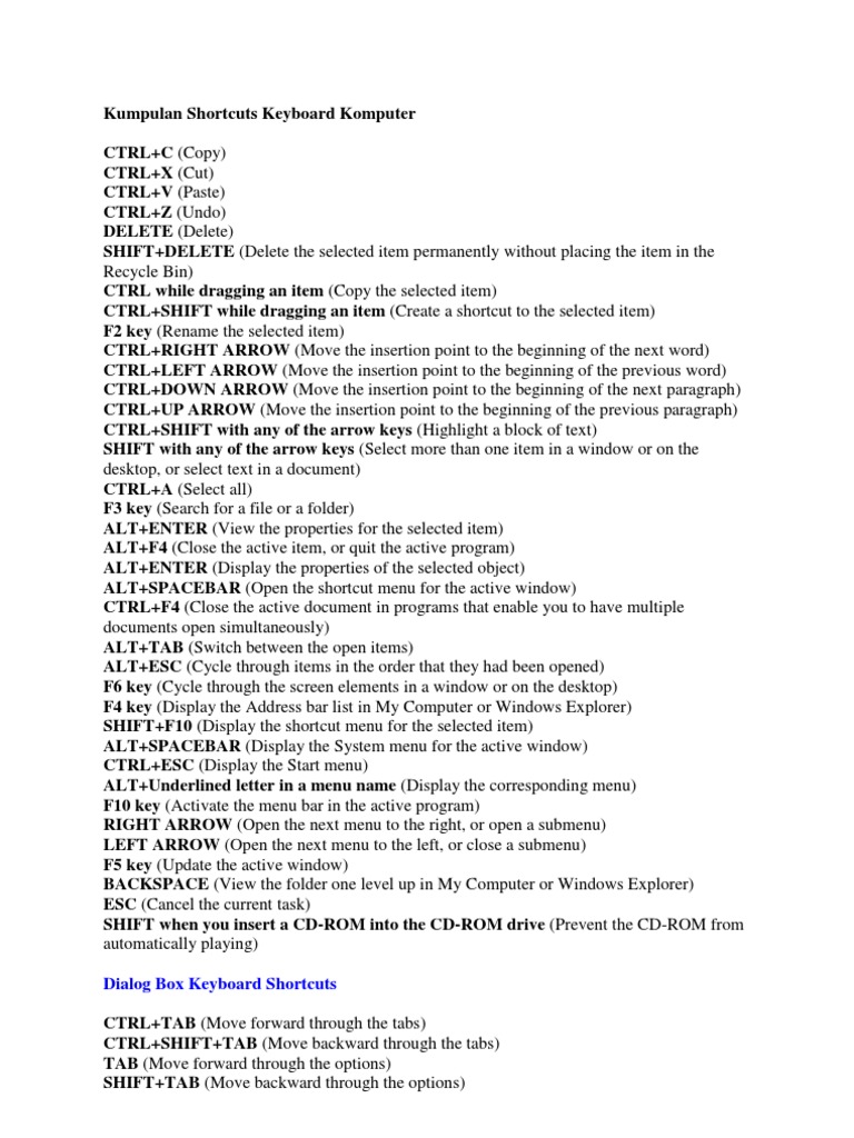 Kumpulan Shortcuts Keyboard Komputer | PDF | Computer Keyboard ... Kumpulan Shortcuts Keyboard Komputer | PDF | Computer Keyboard ...