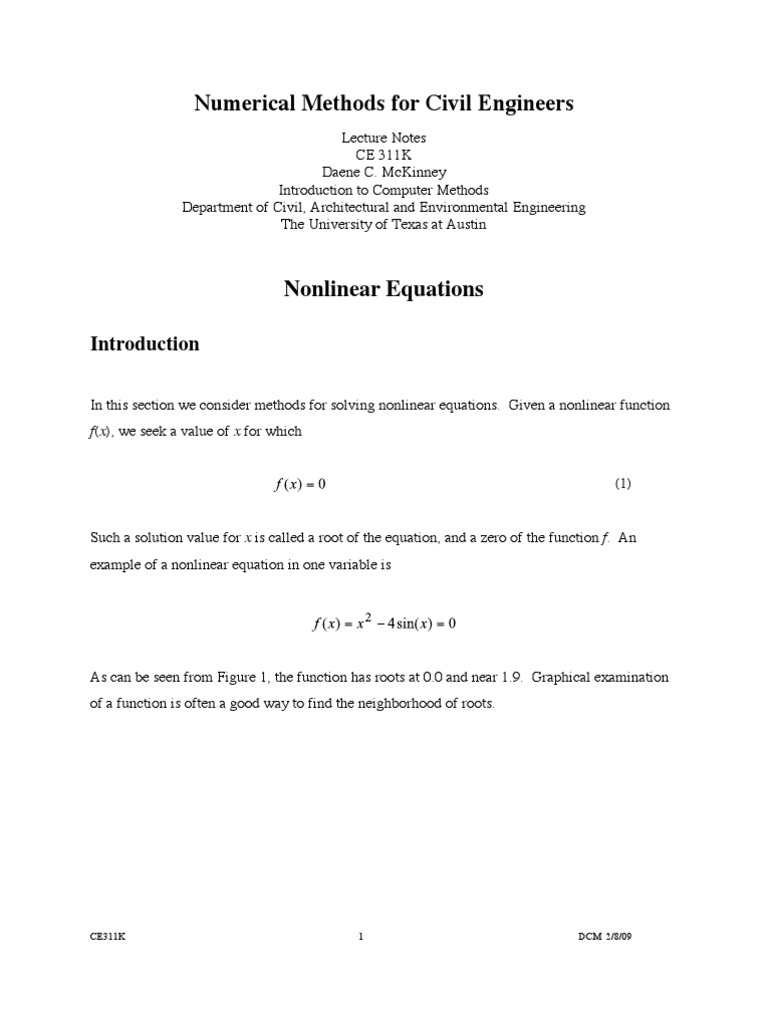 Numerical Methods For Civil Engineers | PDF
