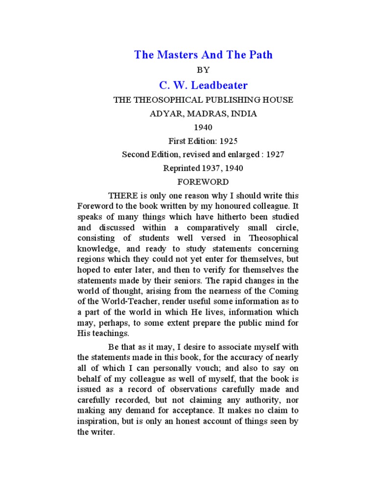 The Masters and The Path-By-C. W. Leadbeater | PDF | Plane (Esotericism ...