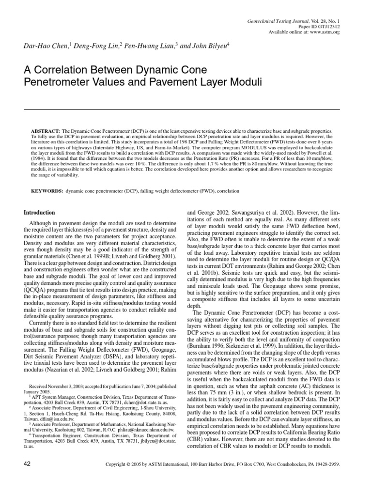 A Correlation Between Dynamic Cone Penetrometer Values and P | PDF | Errors And Residuals ...