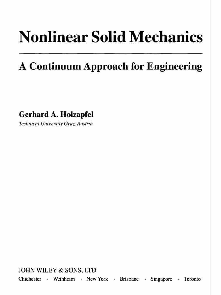 Nonlinear Solid Mechanics A Continuum Approach For Engineering | PDF ...