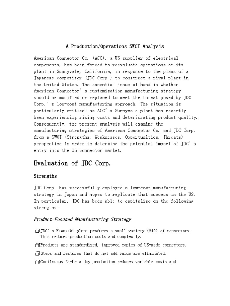 SWOT Analysis For Operation Management of ACC AND DJC | PDF | Inventory ...