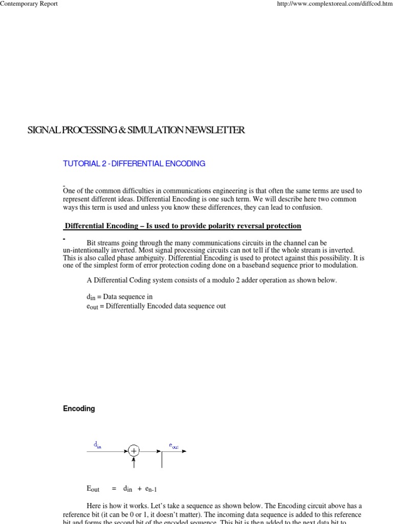 TUTORIAL 2 - Differential Encoding | PDF | Code | Data Transmission