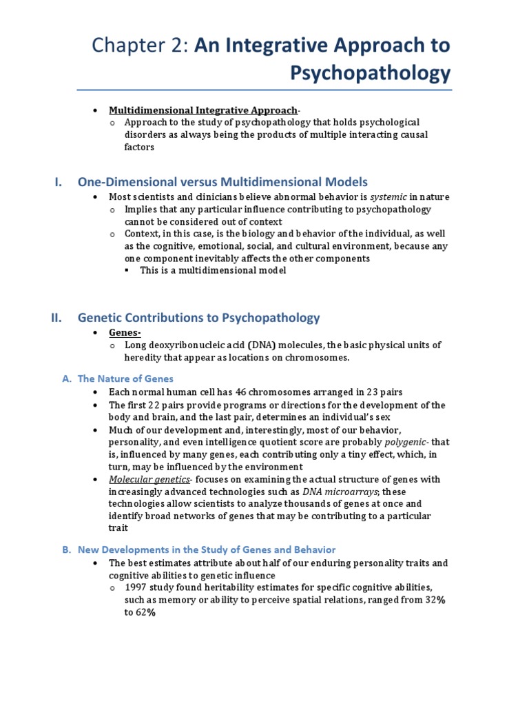 Chapter 2 - An Integrative Approach To Psychopathology | PDF | Genetics ...