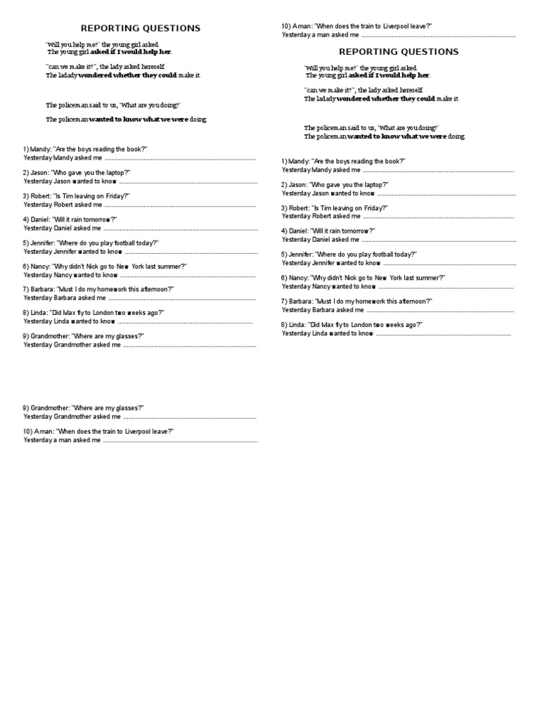 Reporting Questions Reporting Questions | PDF