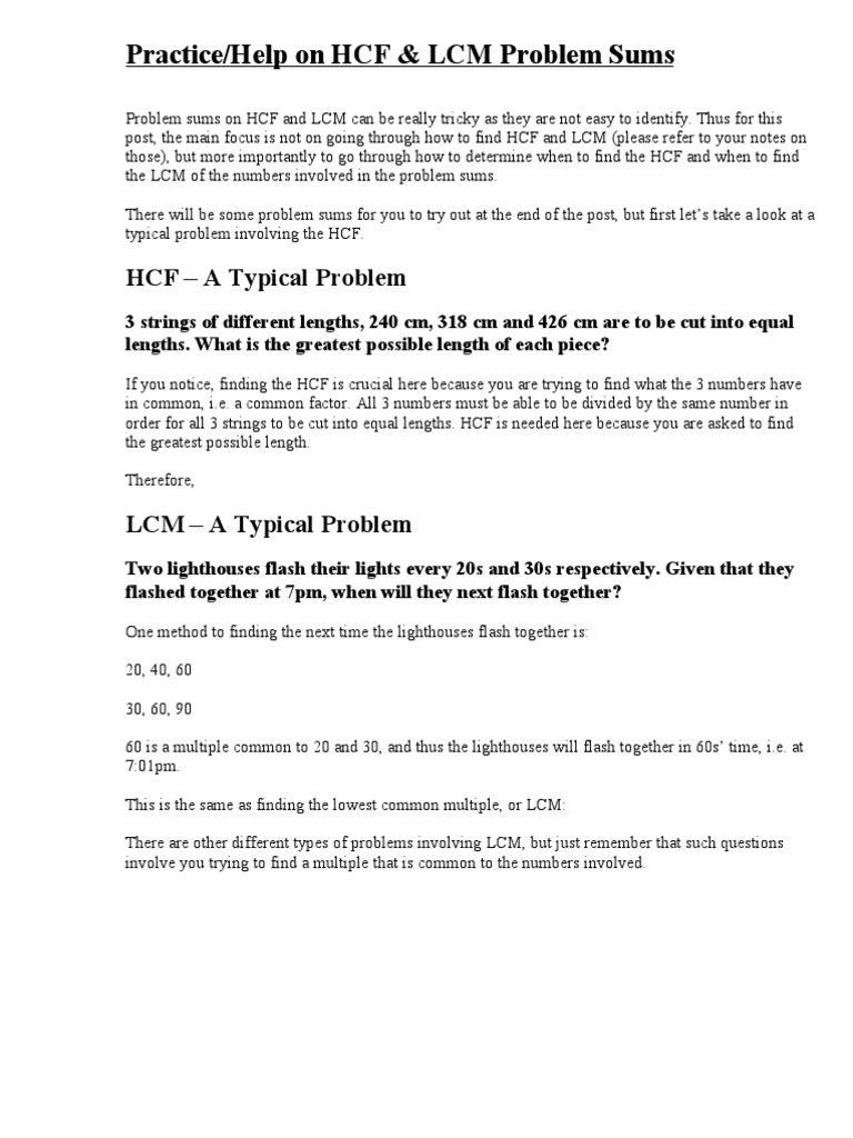 Practice/Help On HCF & LCM Problem Sums | PDF | Teaching Mathematics