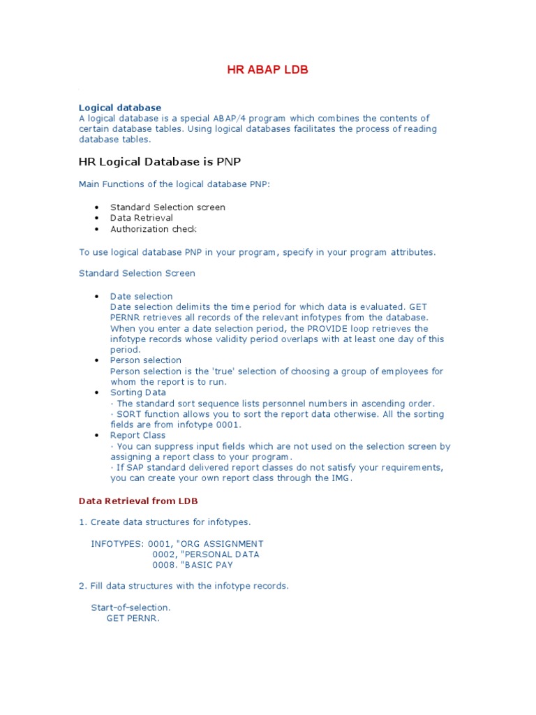 HR Abap LDB: HR Logical Database Is PNP | PDF | Databases | Information ...