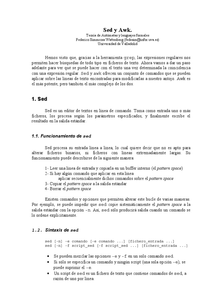 Sed - Awk | PDF | Expresión regular | Programación de computadoras